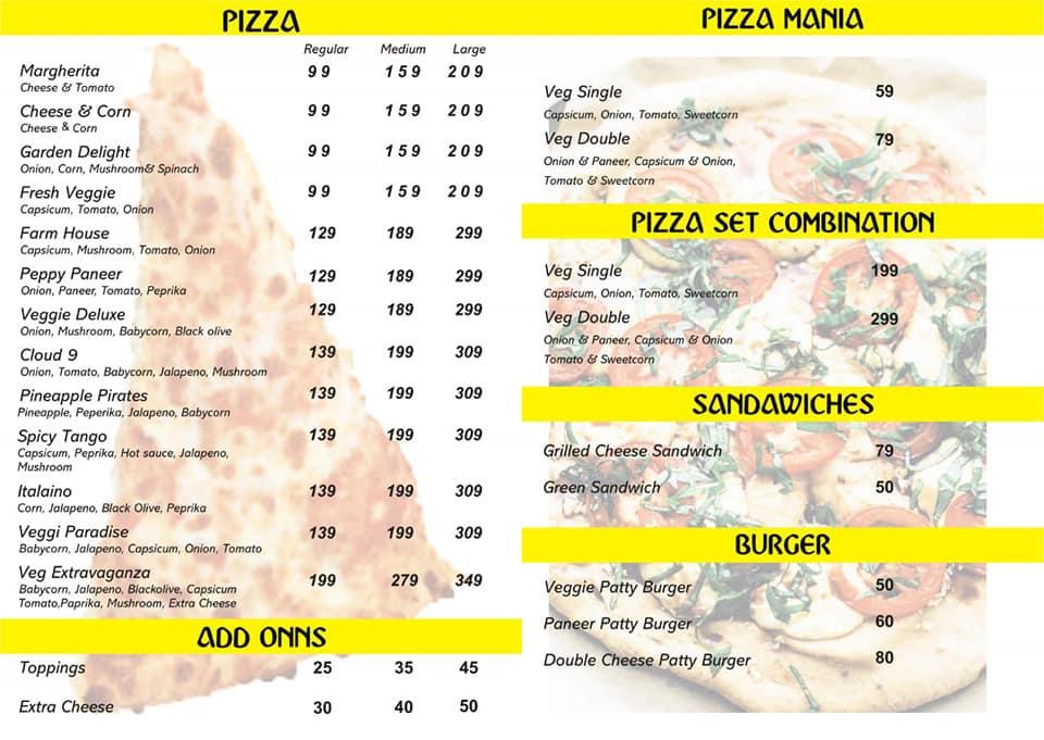 Menu at Pizza Garage, Mau