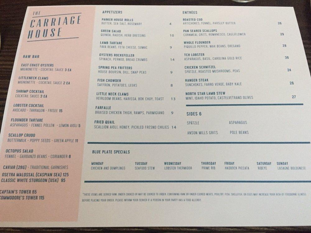 Menu at Carriage House Restaurant, Rye