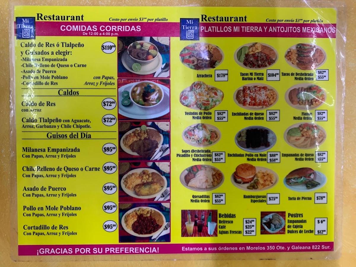 Carta de Mi Tierra Restaurante, Monterrey, México