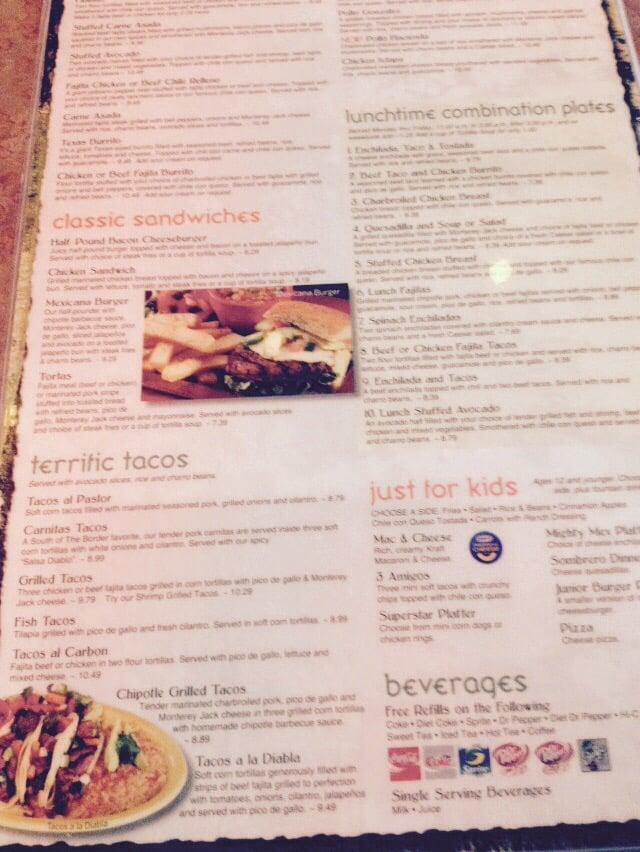 Menu at Monterey's Little Mexico restaurant, Dickinson, Gulf Fwy