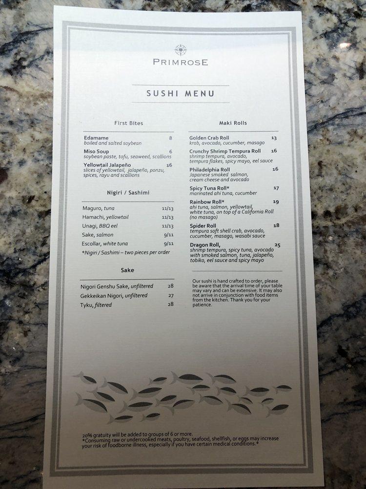 Menu at Primrose Restaurant, Destin