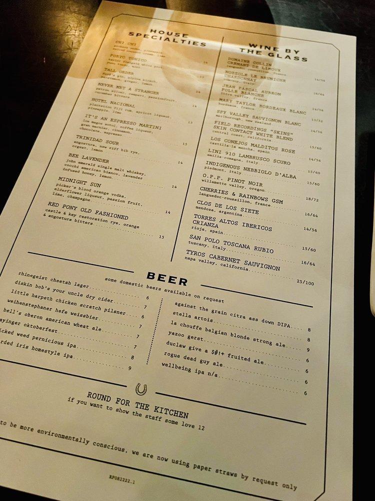 Menu at Red Pony pub & bar, Franklin, 108 Bridge St