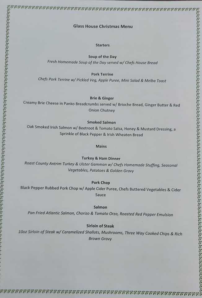 Menu at The Glasshouse Bistro Carrickfergus restaurant, Carrickfergus