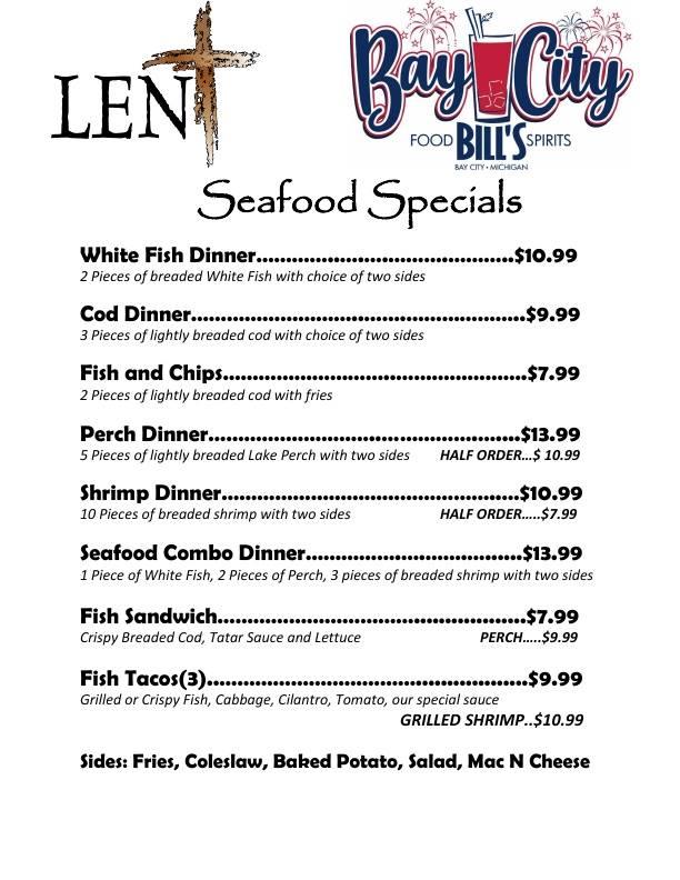 Menu at Bay City Bill's Bar & Grill, Bay City