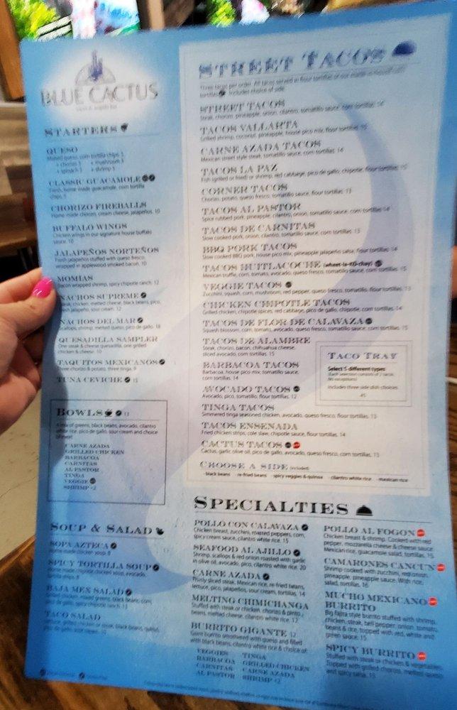 Menu at Blue Cactus Tacos & Tequila Bar, Franklin