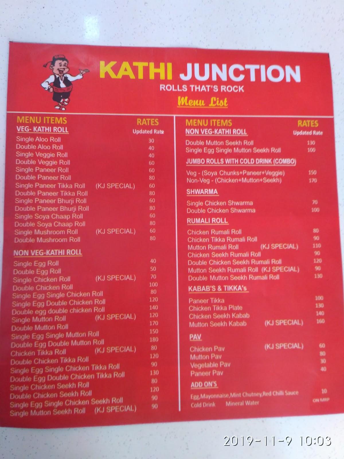Menu at Kathi Junction, Kathi Rolls, Shawarma, Kababs, Delhi