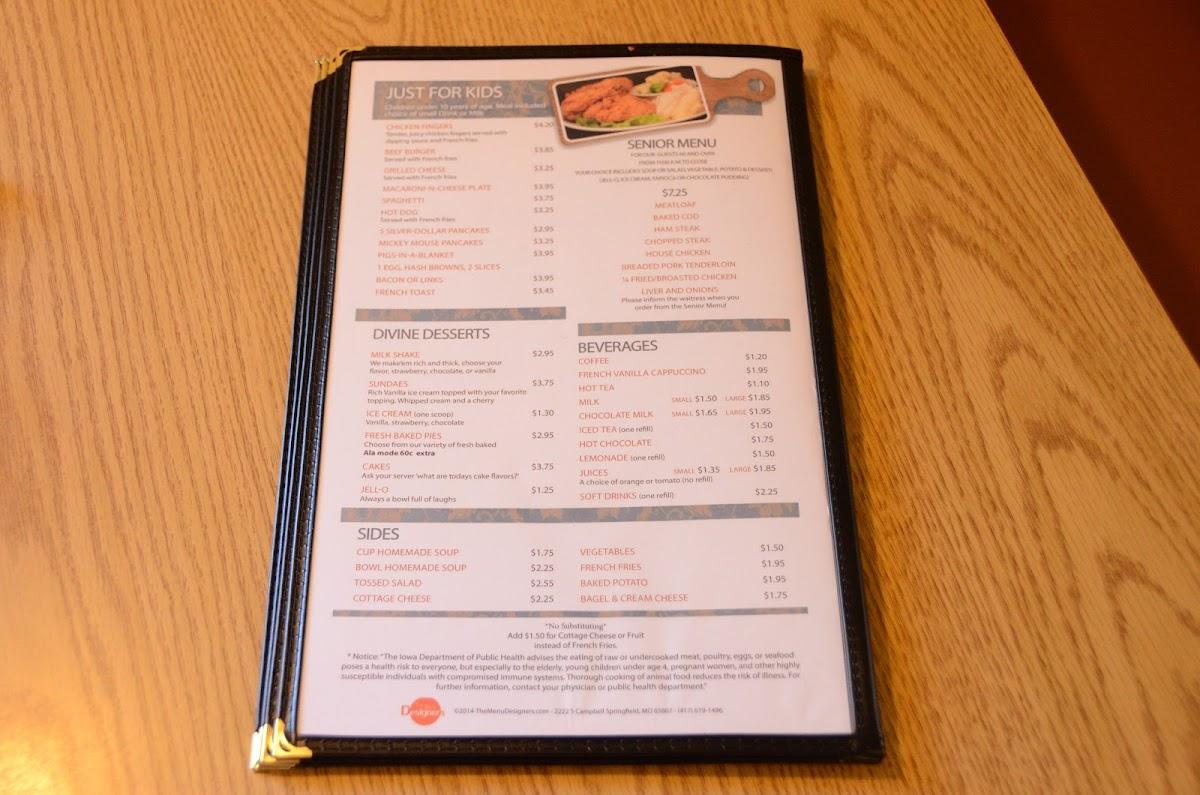 Menu at Spring Garden Restaurant, Camanche