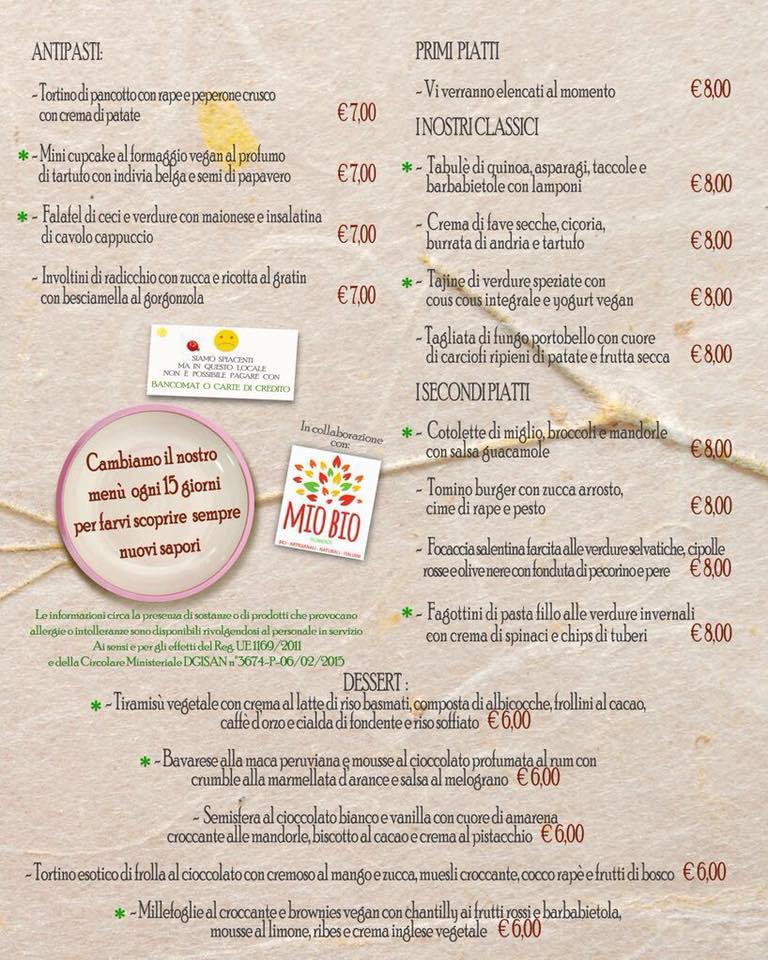 Menu at Tabulè restaurant, Vasto