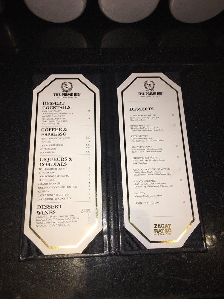 Menu at The Prime Rib at Live! Casino & Hotel steakhouse, Hanover ...