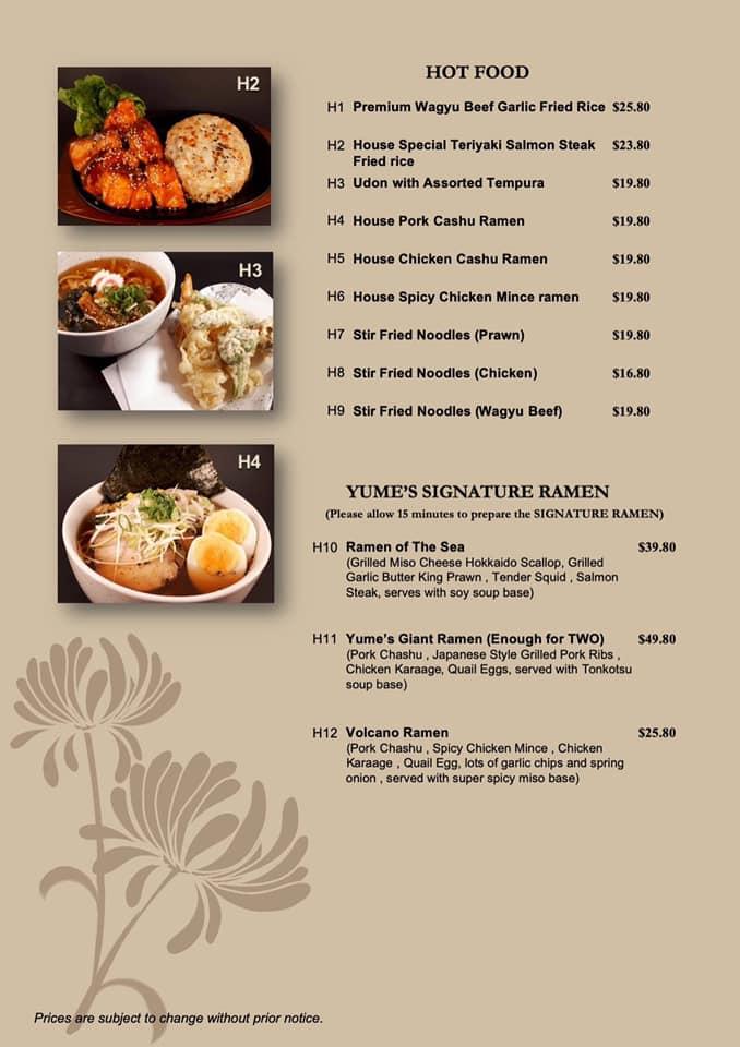 Menu at Yume Modern Japanese Restaurant, Erina