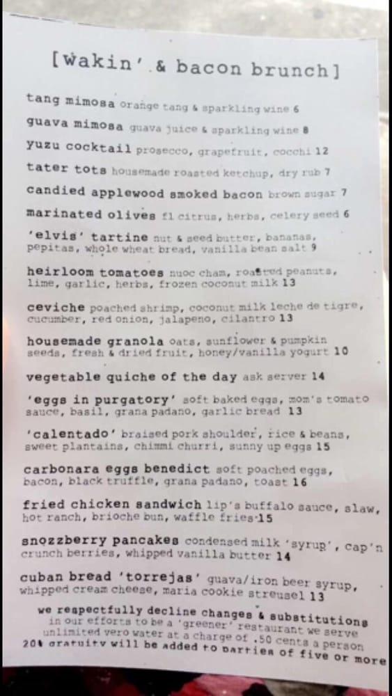 Menu at Eating House Miami restaurant, Coral Gables