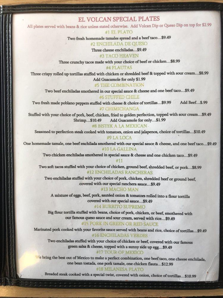 Menu at El Volcan Mexican Grill restaurant, Independence