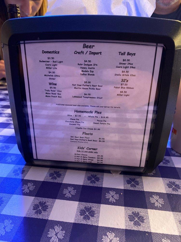 Menu at Gus's World Famous Fried Chicken restaurant, Dallas
