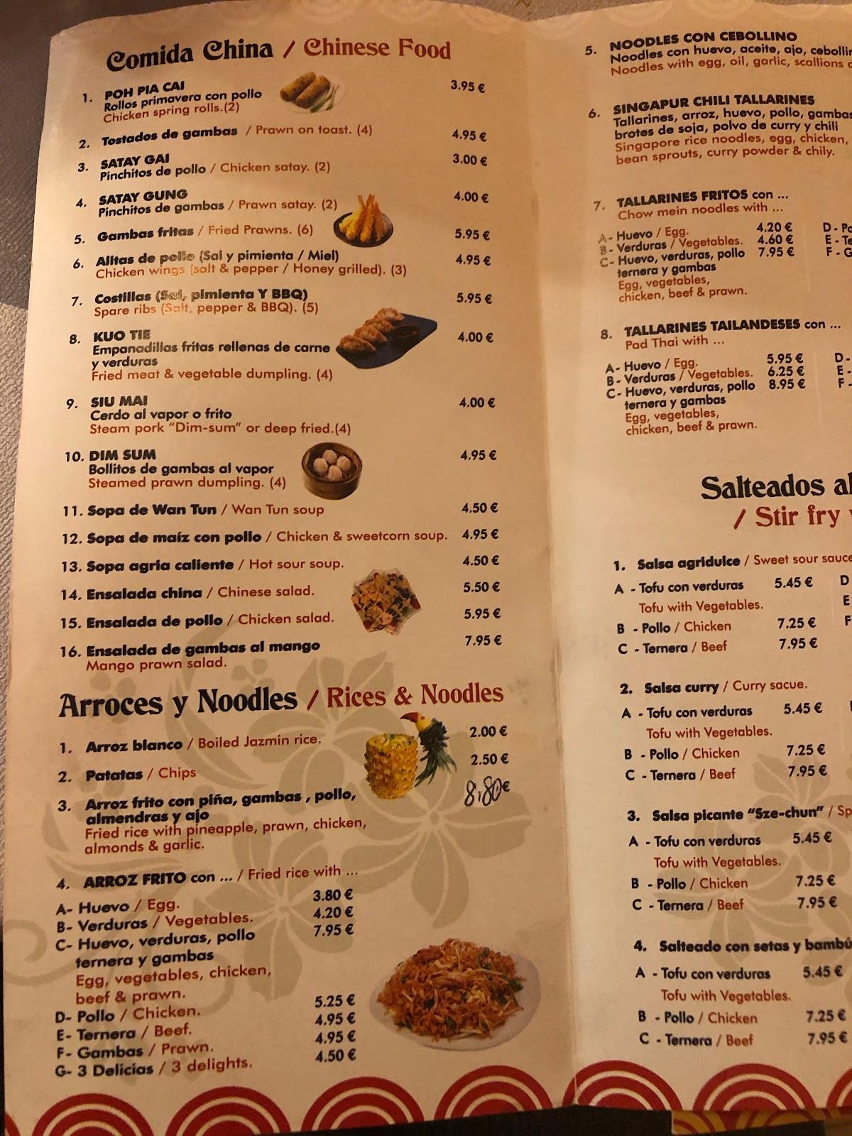 Carta de Lucky Bar, San Luis de Sabinillas