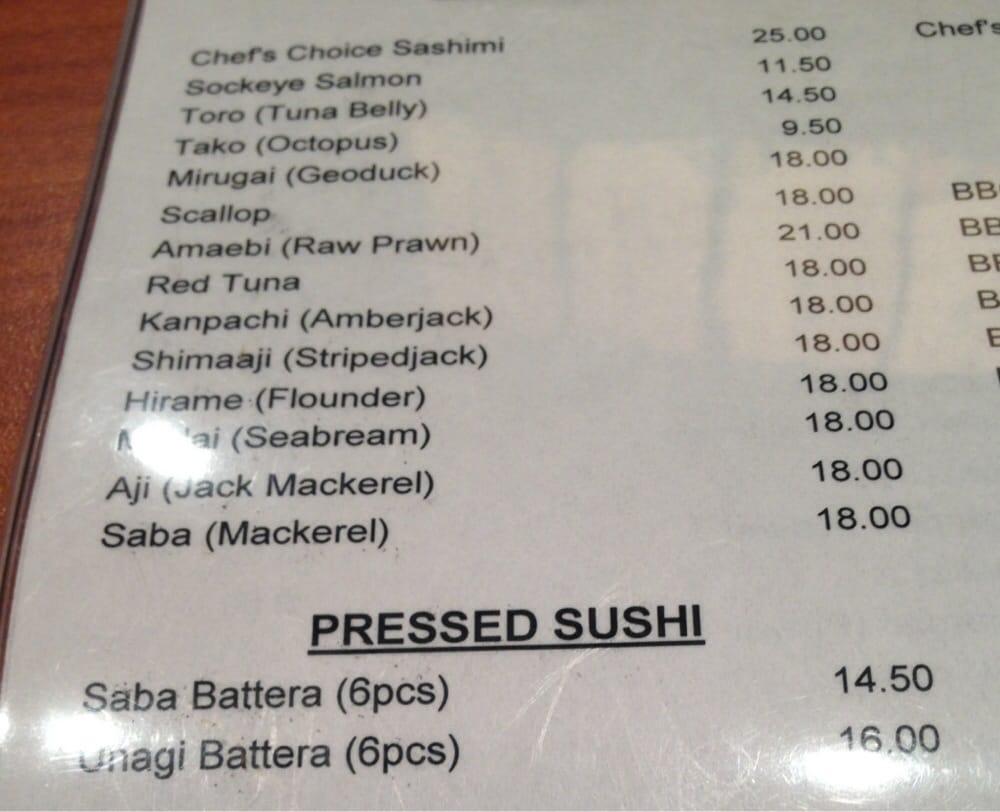 Menu at Sushi Hachi restaurant, Richmond, Odlin Crescent