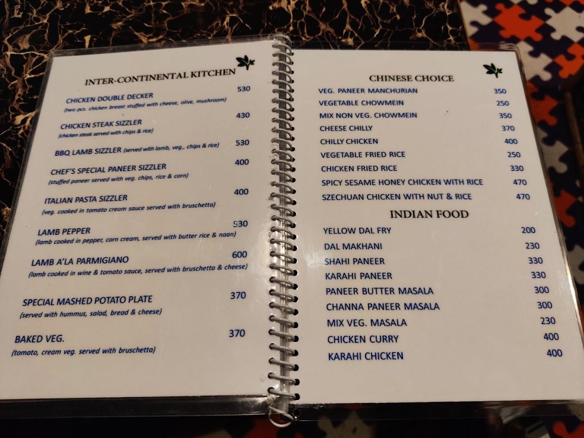 Menu at The Evergreen, Kasol