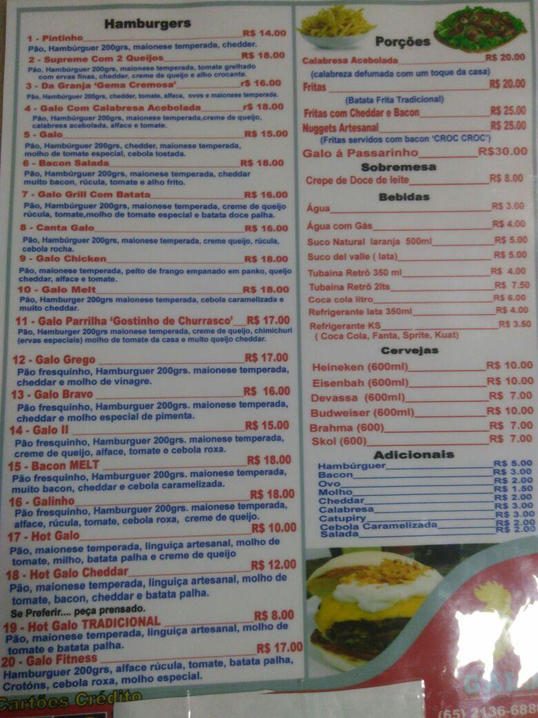 Menu at Assembleia de Deus restaurant, Cuiabá