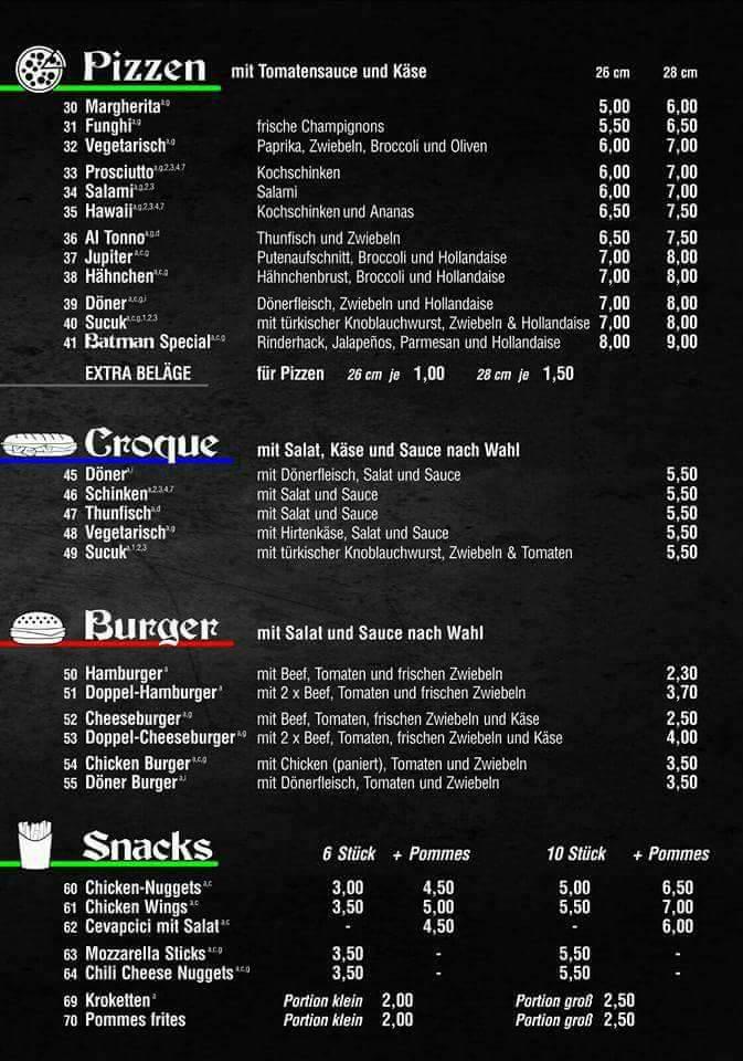 Speisekarte von Batman Grill House pizza, Rendsburg