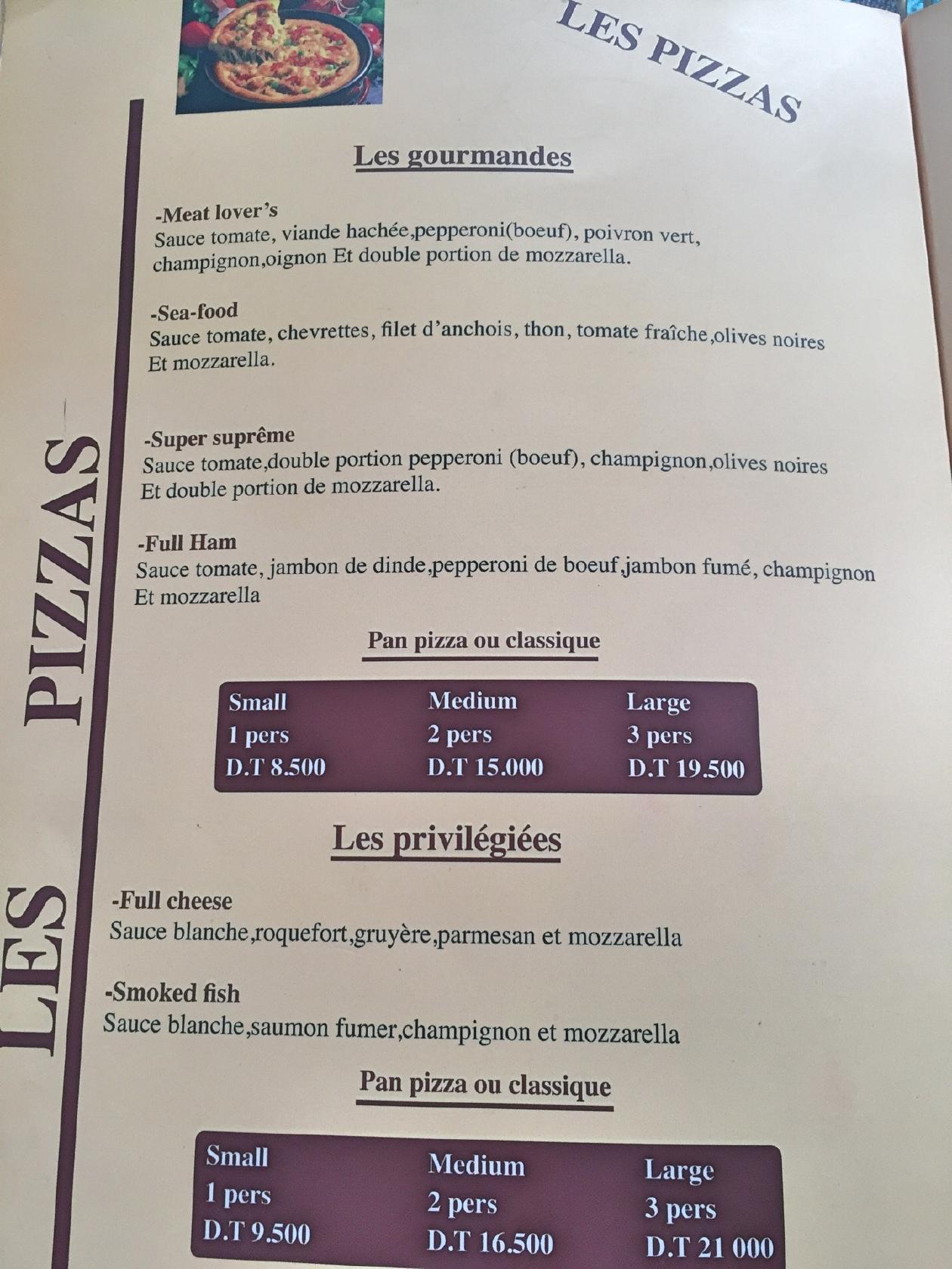 Menu at Brothers pizzeria, Ariana