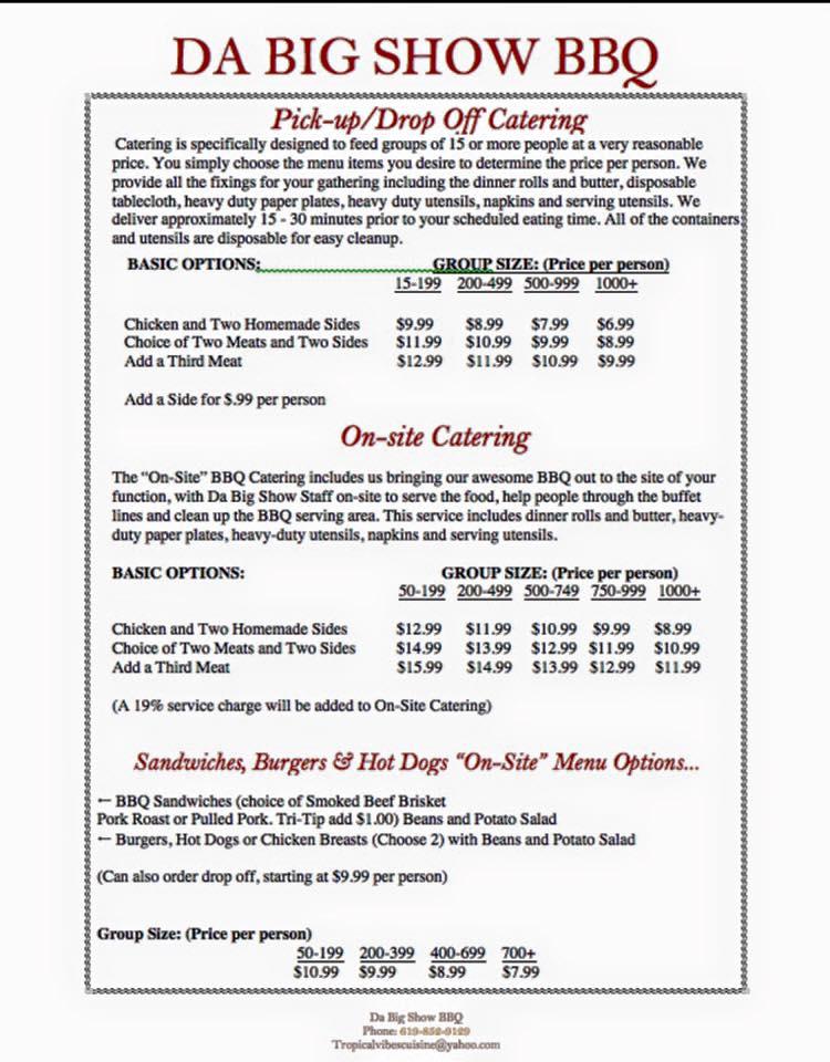 Menu at Da Big Show BBQ, Fallbrook