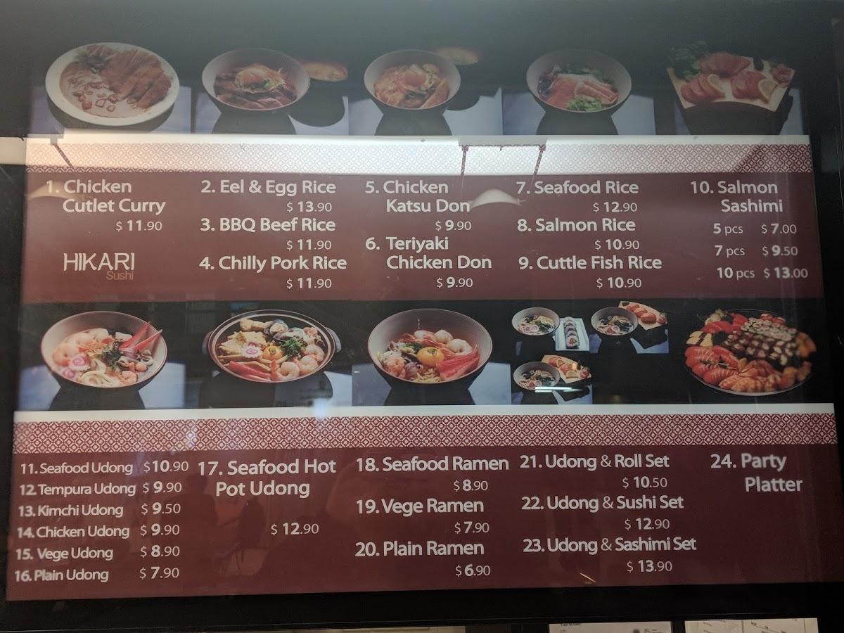 Menu at HIKARI Sushi restaurant, Chatswood