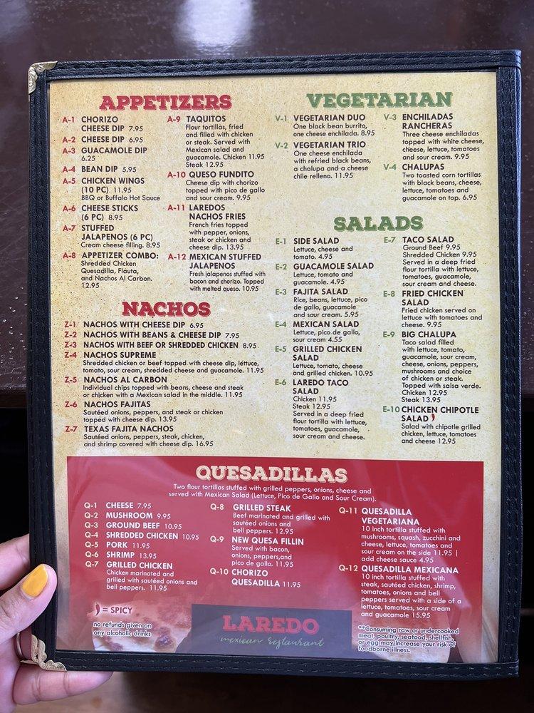 Menu at Laredo's Mexican Restaurant, Macclenny