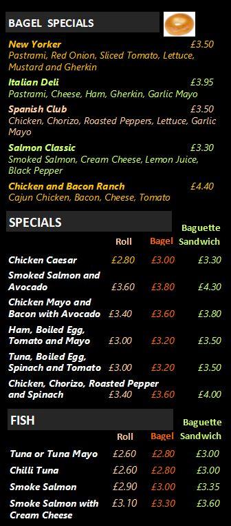 Menu at Lunchbucks, Brentwood