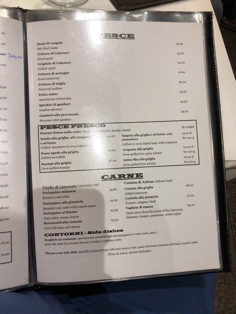 Menu at Pizzeria Positano, Paris
