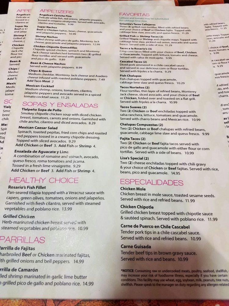 Menu at Rosarios - San Antonio International Airport cafeteria, San Antonio