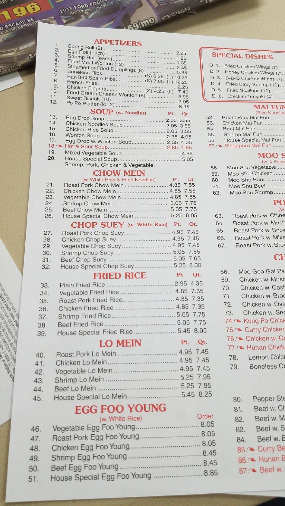 Menu at Speedy Wok restaurant, Randleman