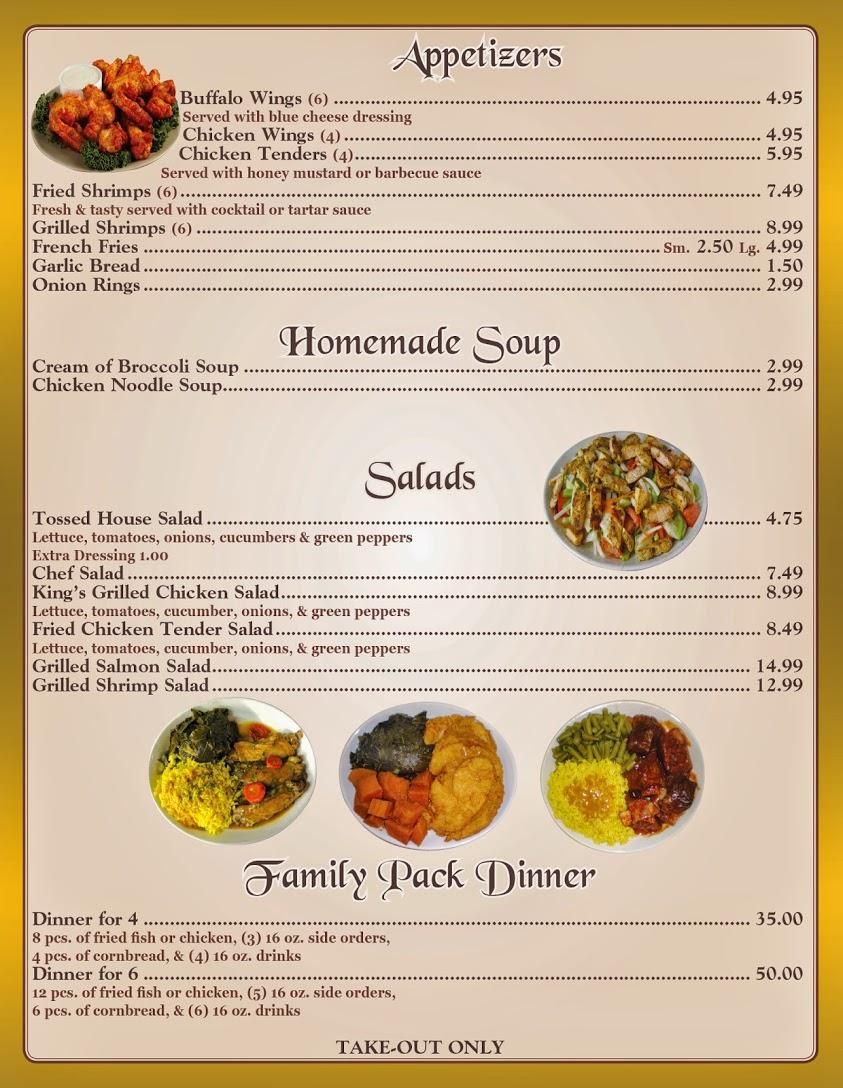 Menu at King's #1 Family Restaurant “Original Kings”, Newark, 361 Lyons Ave