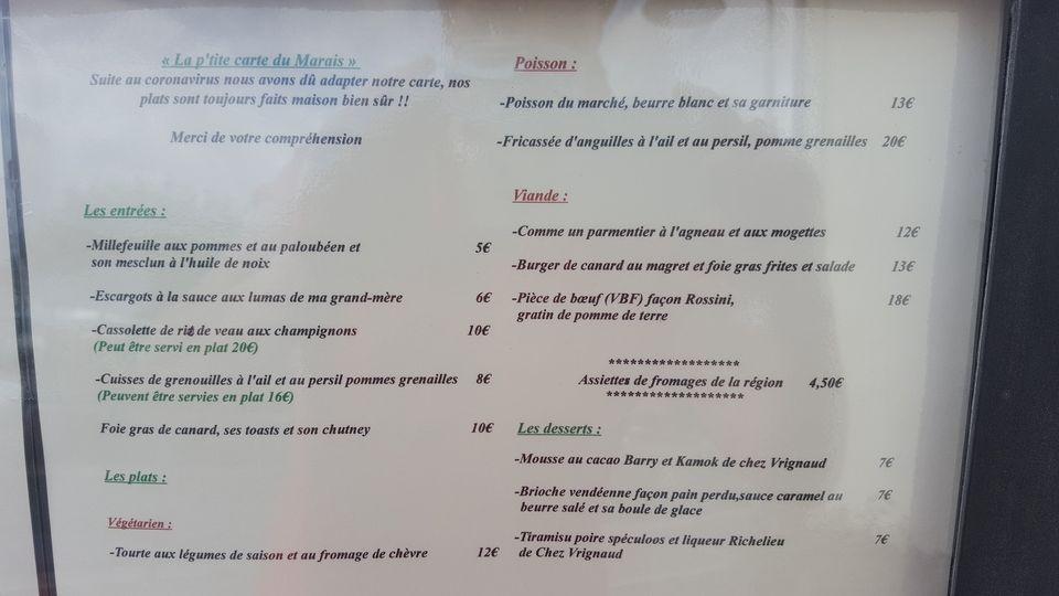 Menu au Le Marais restaurant, Damvix