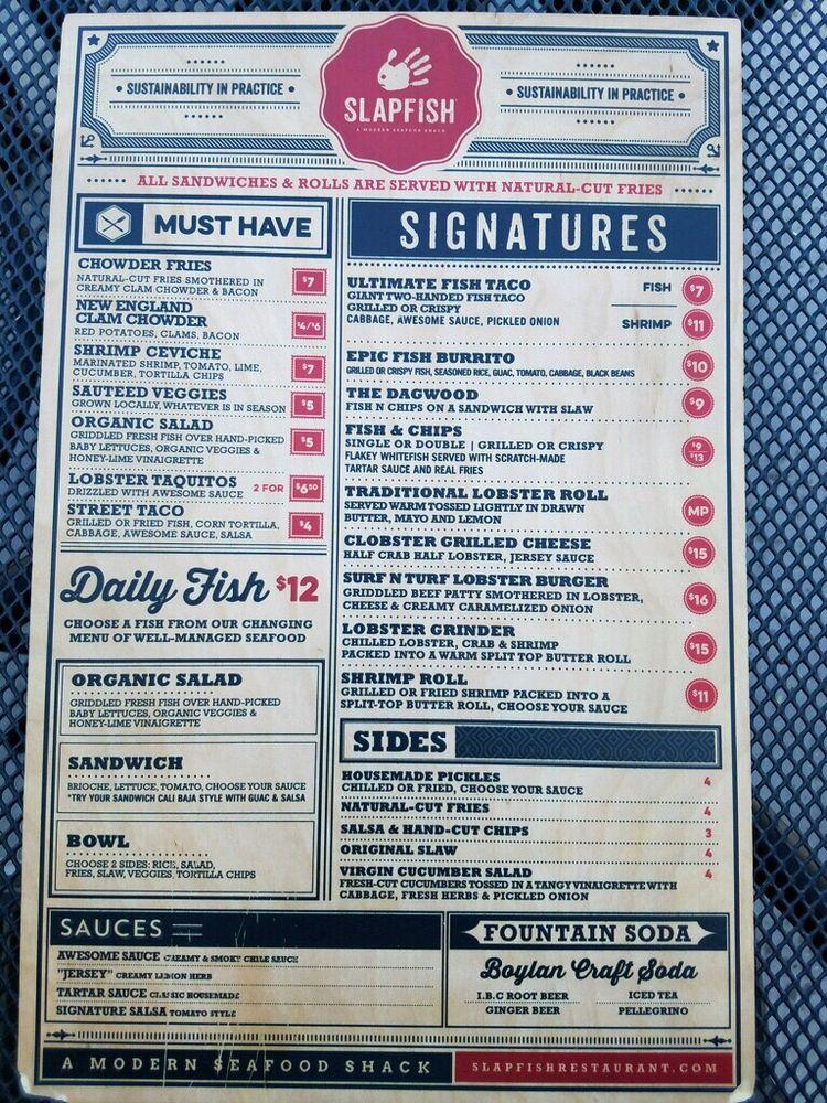 Menu at Slapfish restaurant, Lehi