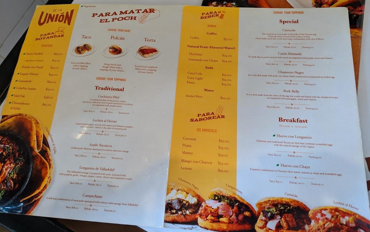 Menu at Taquería De La Unión restaurant, Merida