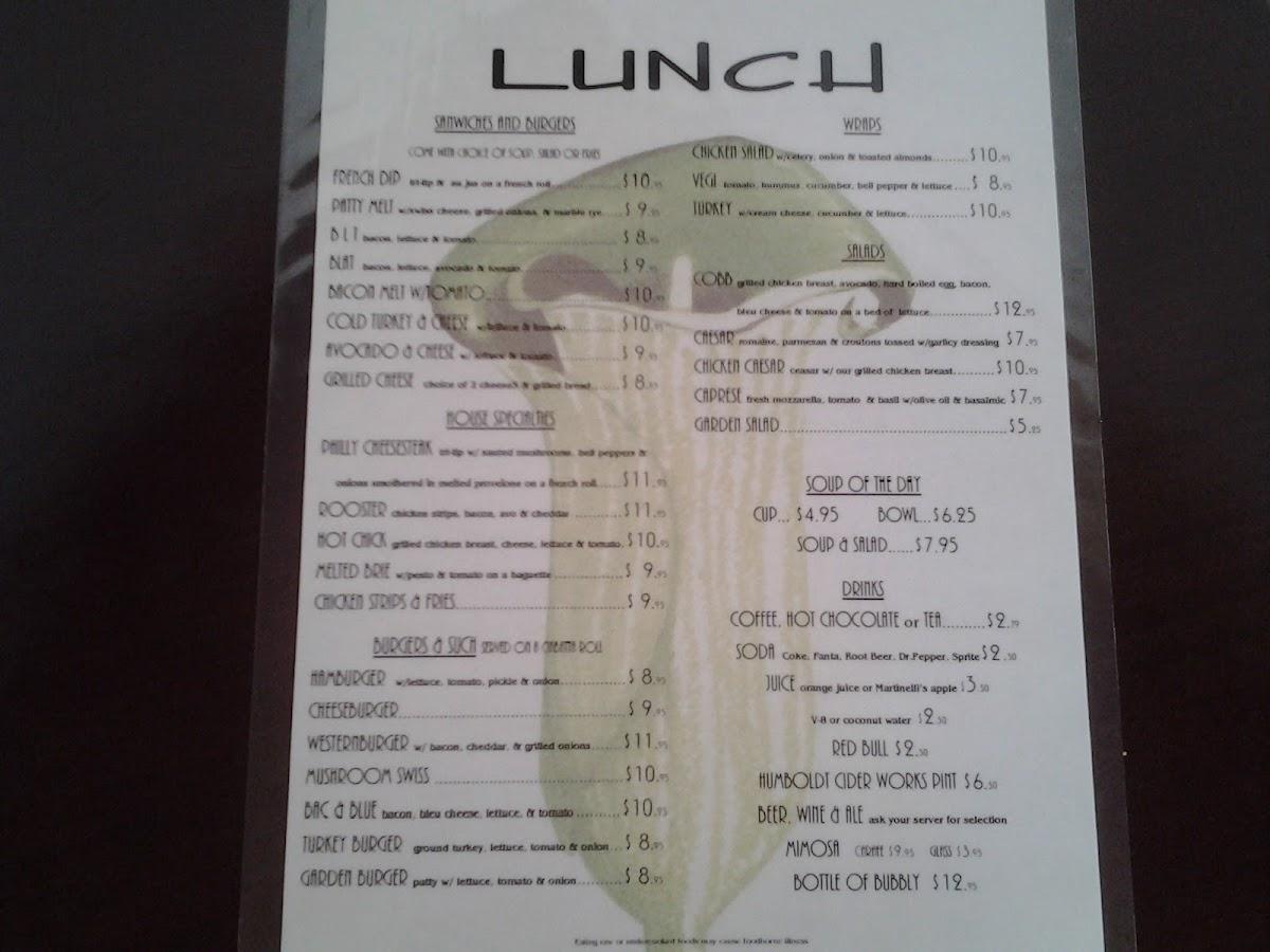 Menu at The Greene Lily restaurant, Eureka