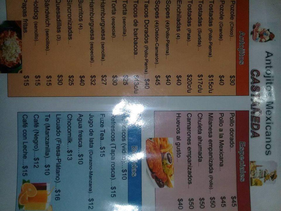 Menu at Antojitos Mexicanos Castañeda restaurant, Ciudad del Carmen ...