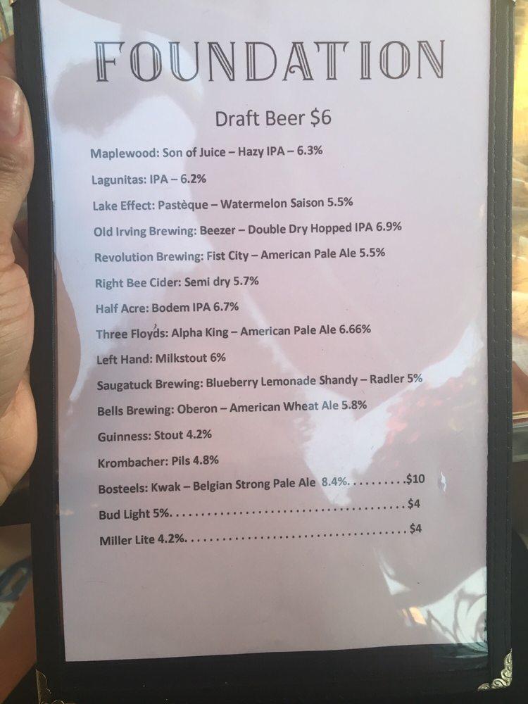 Menu at Foundation Tavern & Grille pub & bar, Chicago