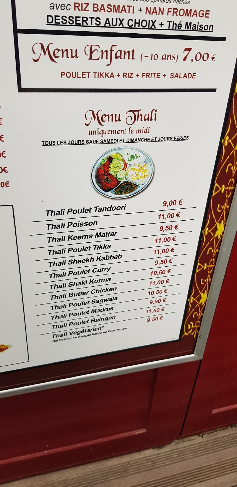 Menu au Rajpoot restaurant, Créteil