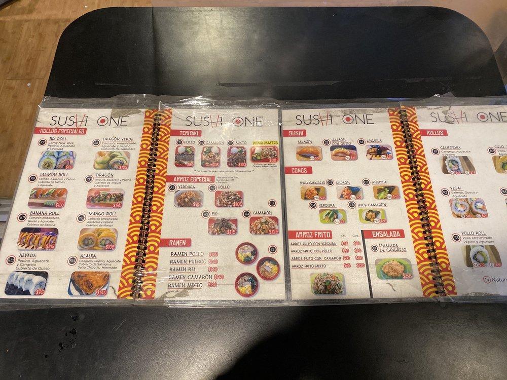 Menu at Sushi One restaurant, Tijuana