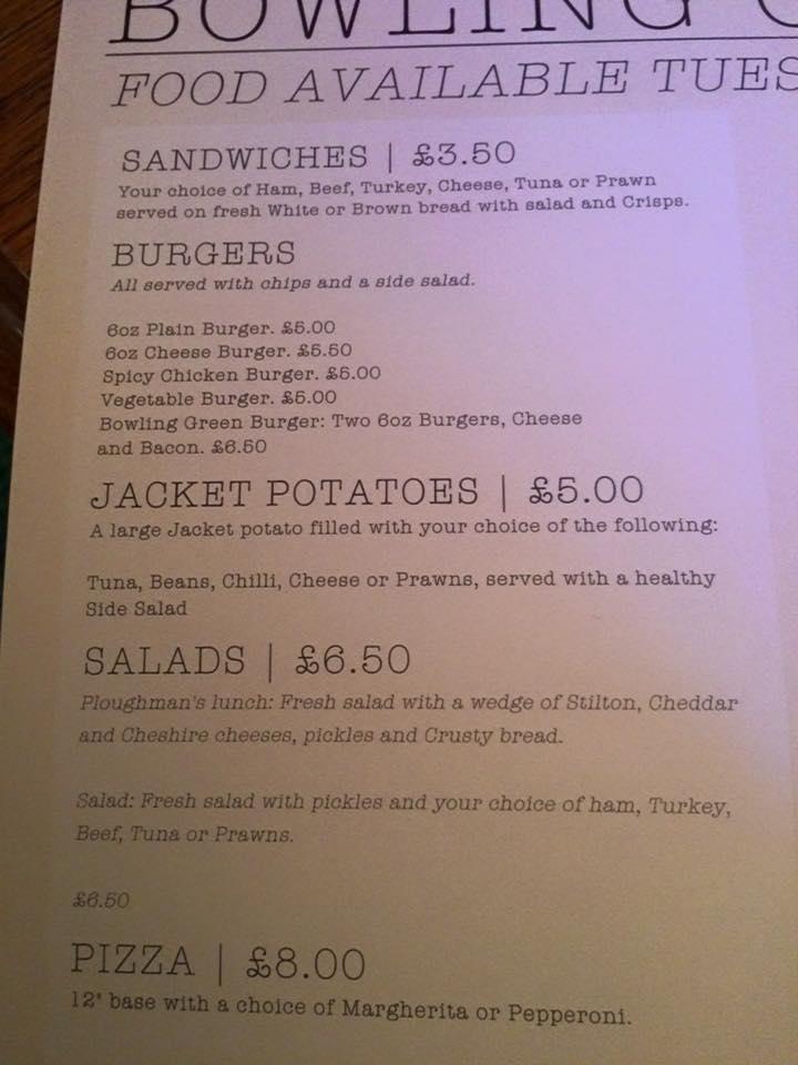 Menu at The Bowling Green pub & bar, Nantwich, The Bowling Green Hotel