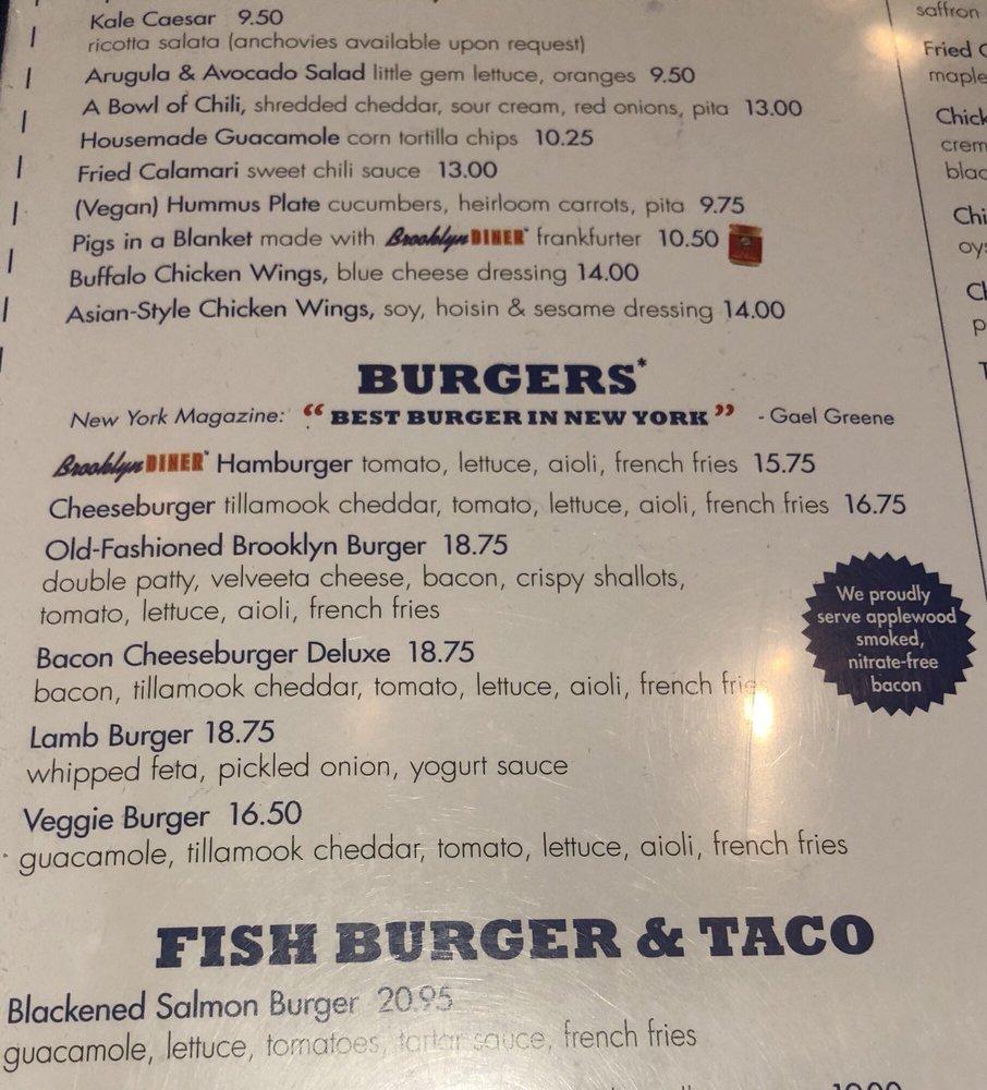 Menu at Brooklyn Diner restaurant, West New York, 155 W 43rd St