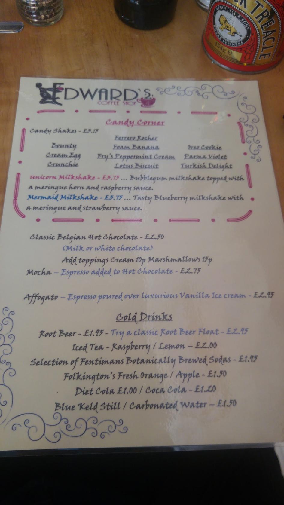 Menu at Edwards Coffee Shop & Eatery cafe, Consett