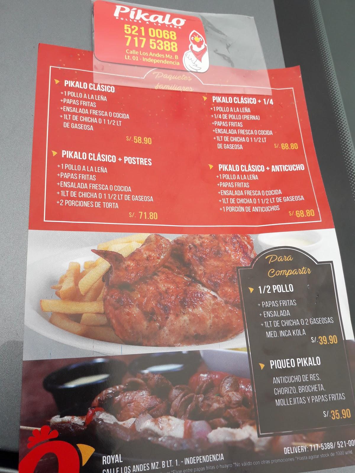 Carta del restaurante Pikalo, Lima, Ca. Los Andes Mz. B