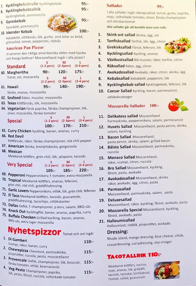 Menu at Pizzeria Mozzarella, Bålsta