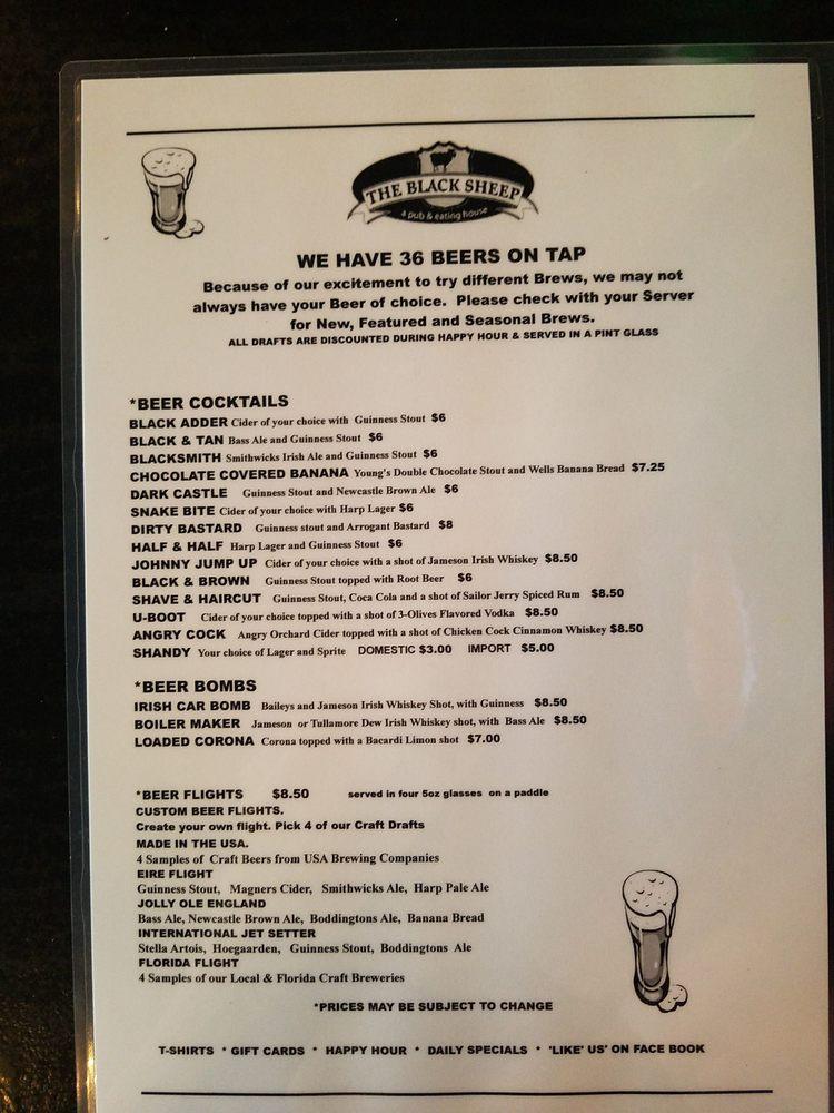 Menu at The Black Sheep pub & bar, Ormond Beach