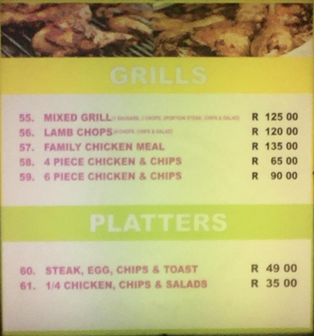 Menu at The Food Planet restaurant, Cape Town, 1 De Kock St