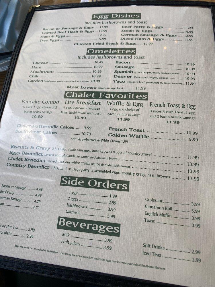Menu at The Chalet Restaurant, Spokane