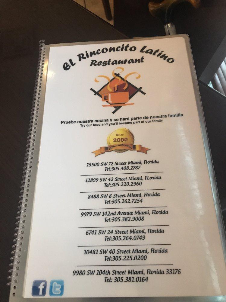 Menu at El Rinconcito Latino Sunset Drive restaurant, Kendall West, SW ...