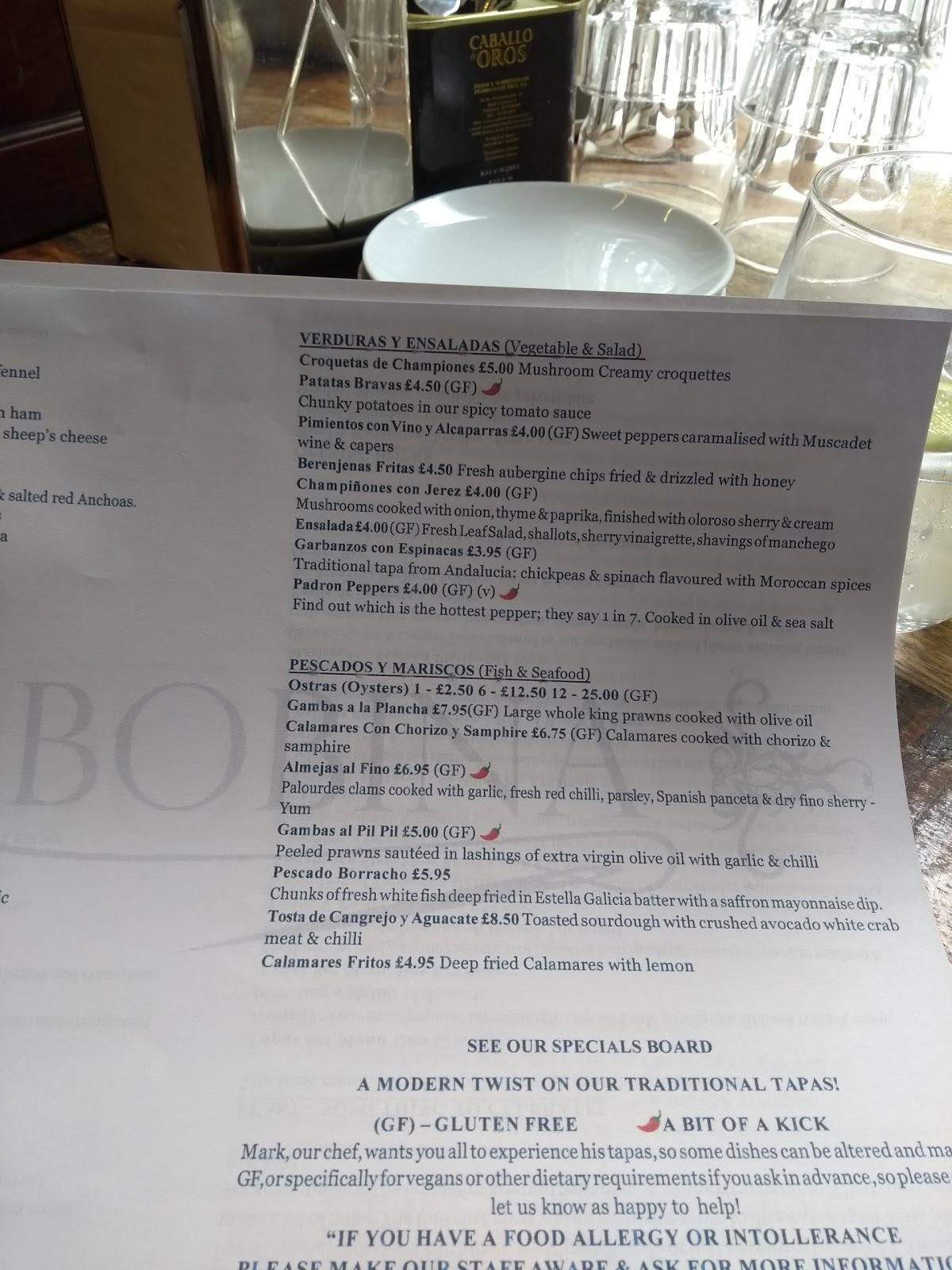 Menu at La Bobina Cirencester - Spanish Tapas & Wine Bar, Cirencester