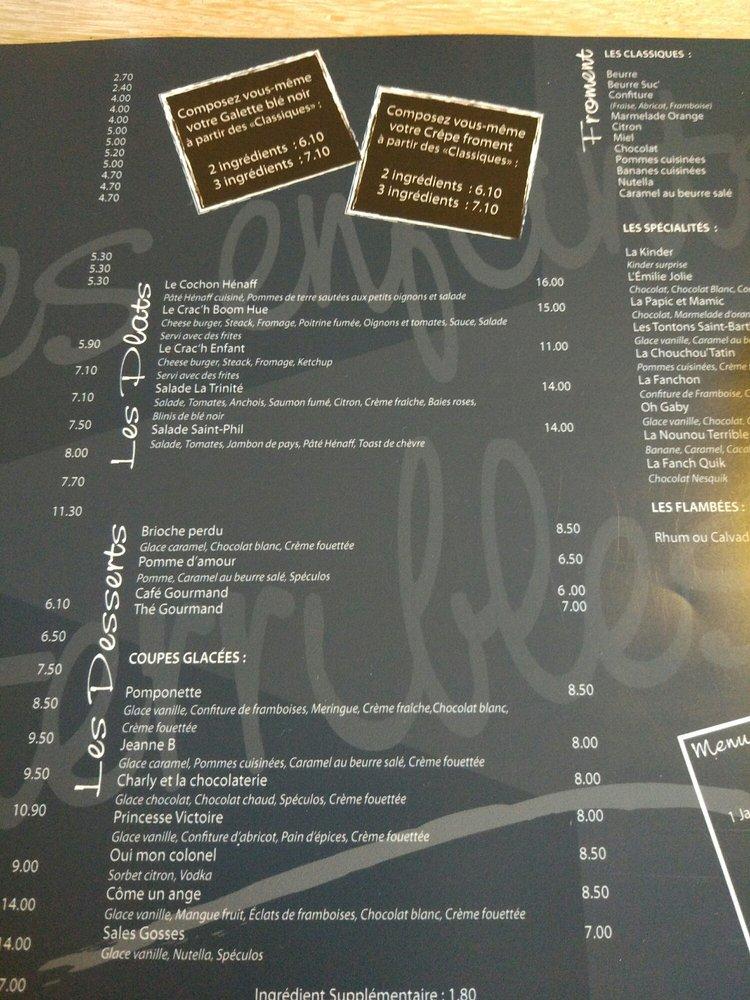 Menu at Les Enfants Terribles restaurant, Crac'h